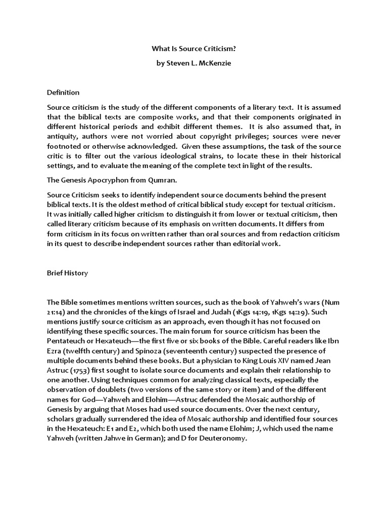 What Is Source Criticism | PDF | Book Of Genesis | Ancient Literature
