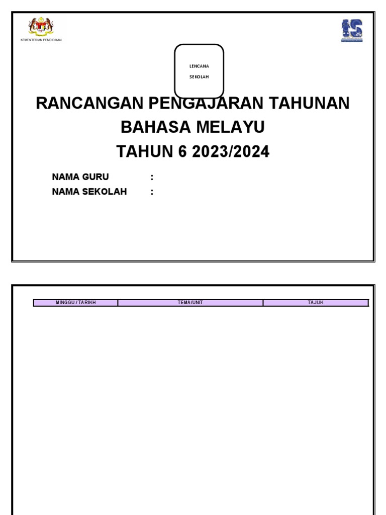RPT BM SK Tahun 6 2023-2024 | PDF