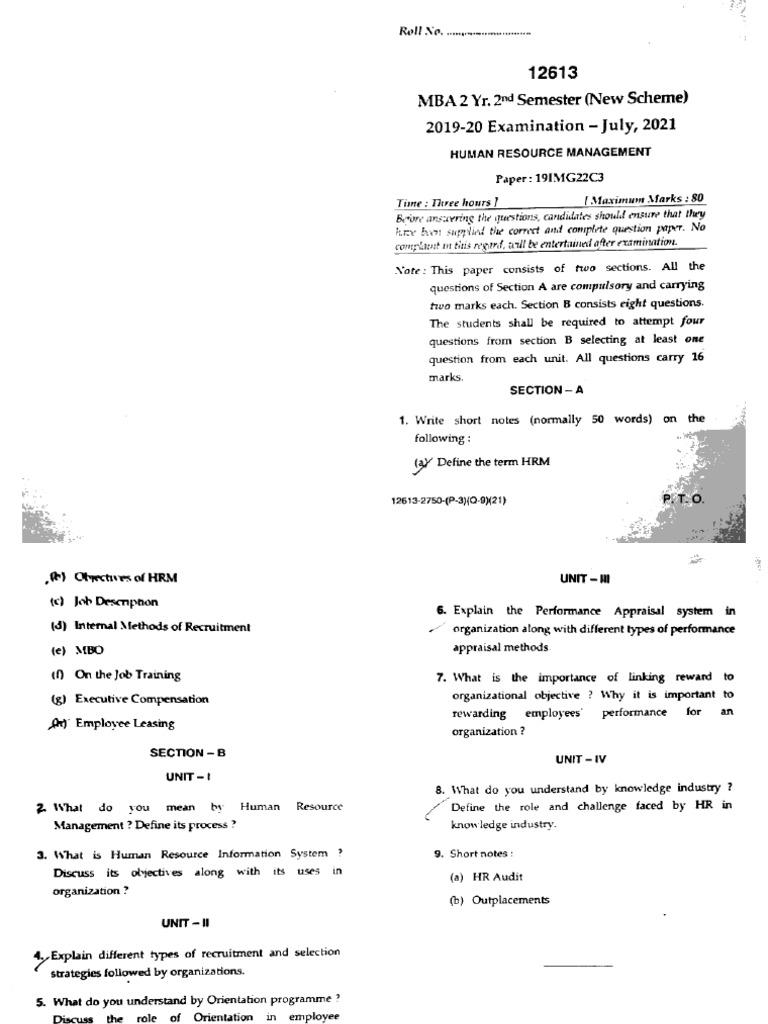 Mba 2 Sem Human Resource Management 12613 Jul 2021 | PDF