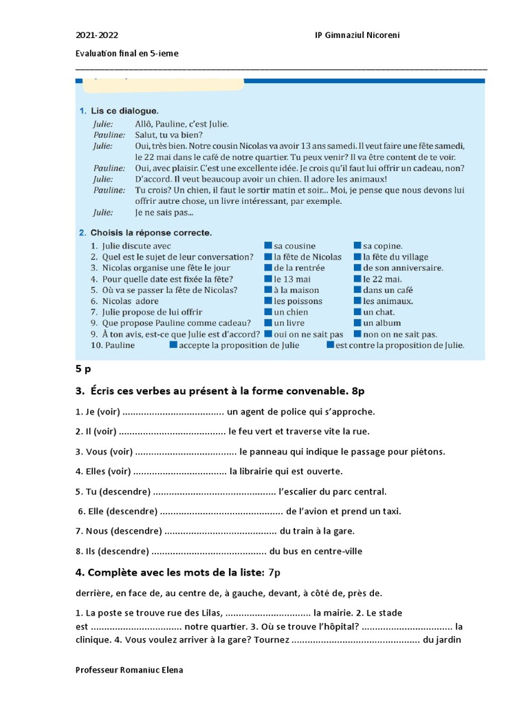Evaluare CL 5 L.franceză | PDF | Échecs | Théorie (échecs)