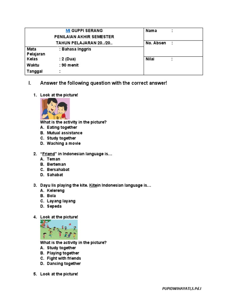 Soal Pas B.inggris Kelas 2 | PDF