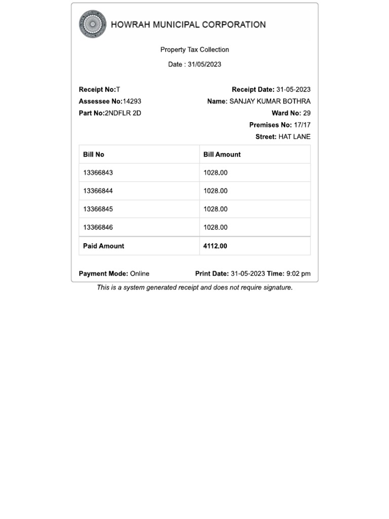 HMC Property Tax Reciept | PDF