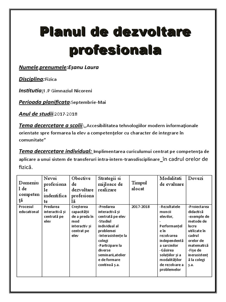 Plan de Dezvoltare Profesională | PDF