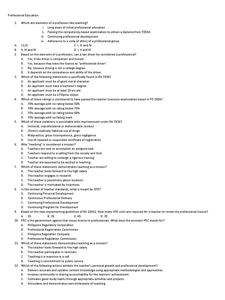Professional Education Reviewer | PDF | Teachers | Licensure