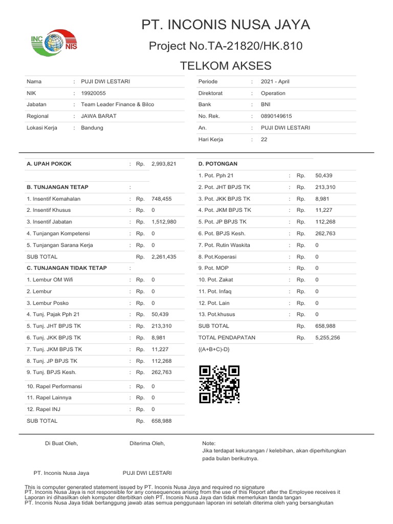 Slip Gaji PUJI - DWI - LESTARI 2021 4 1619403694 | PDF