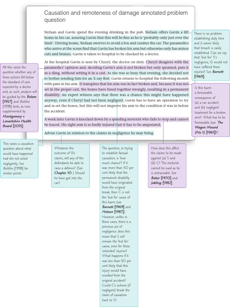 Negligence Causation Annotated Problem Question | PDF | Negligence | Common Law