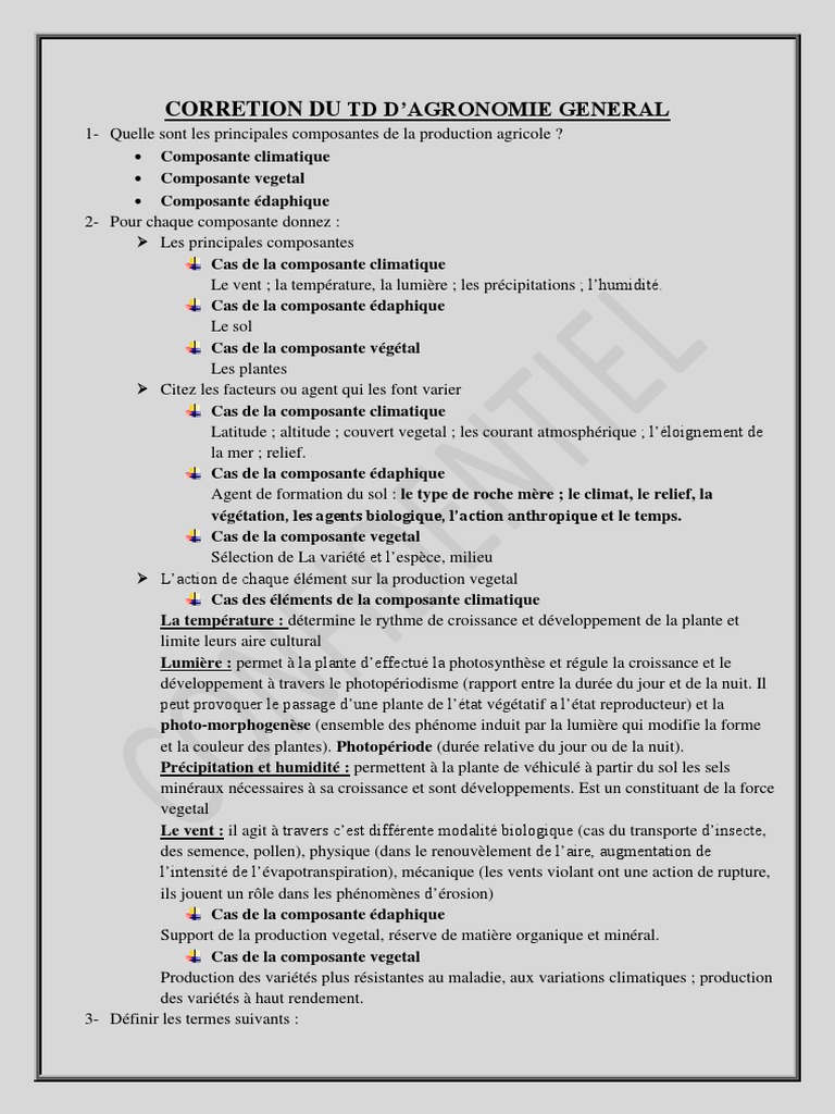 Correction Du TD Agronomie 3 | PDF