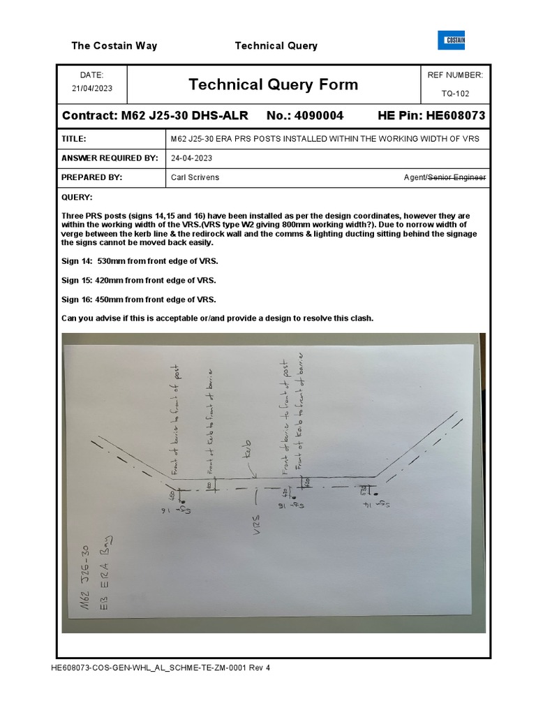 Technical Query Form: Contract: M62 J25-30 DHS-ALR No.: 4090004 HE Pin ...