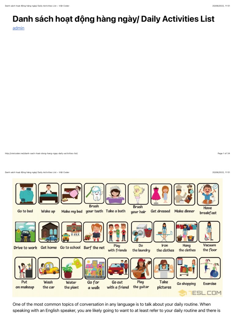 Daily Activities List | PDF