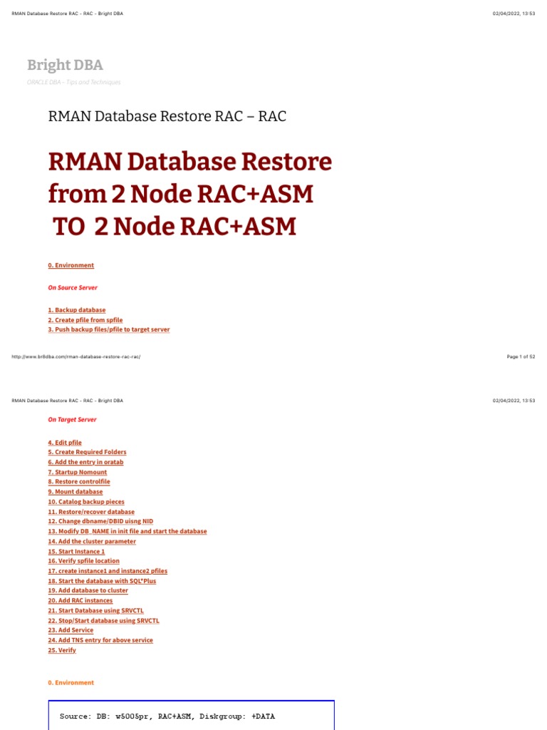 RMAN Database Restore RAC - RAC - Bright DBA | PDF | Backup | Databases