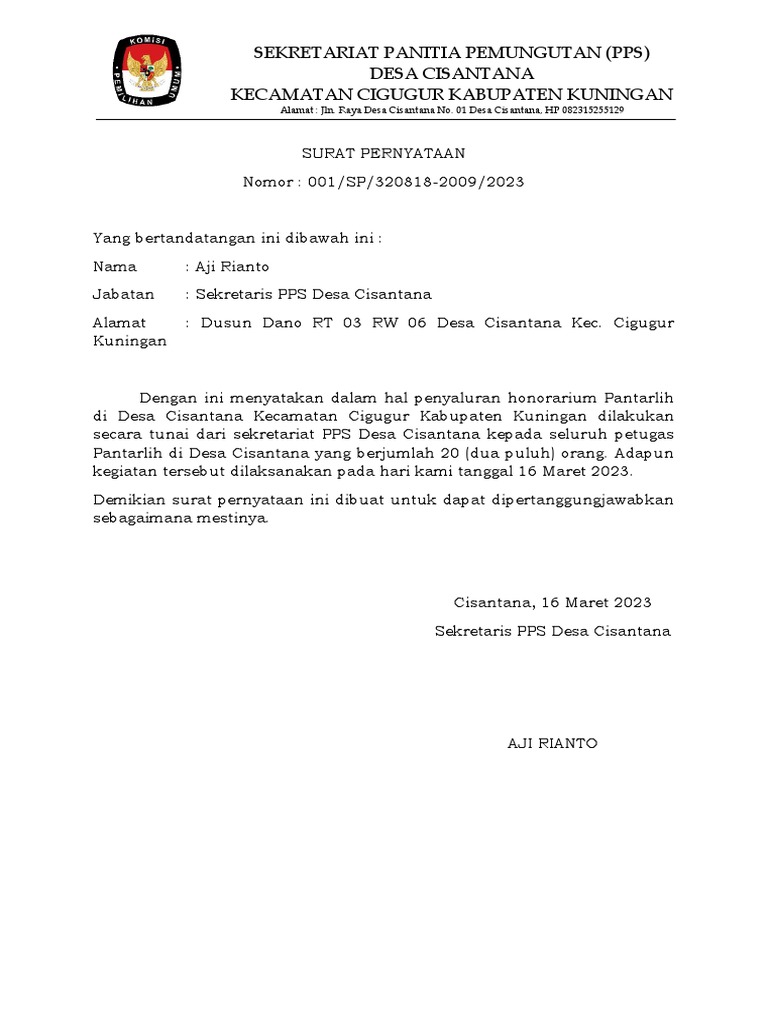 Surat Pernyataan PPS | PDF