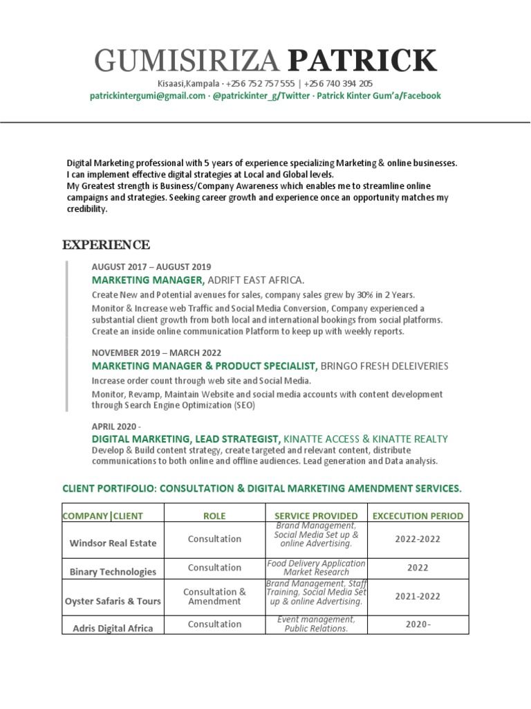 Gumisiriza Patrick CV | PDF