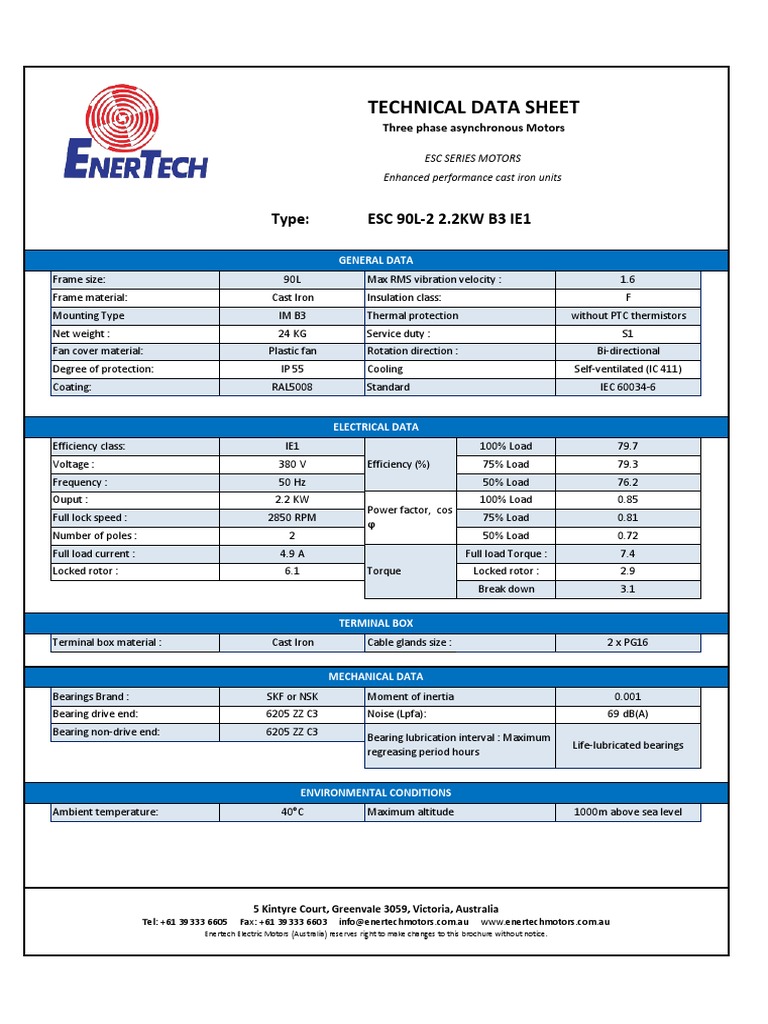 2.2KW Cast Iron Motor Specs | PDF