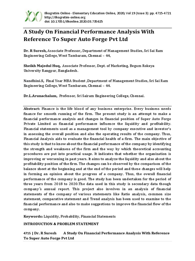 A Study On Financial Performance Analysis With Reference To Super Auto ...