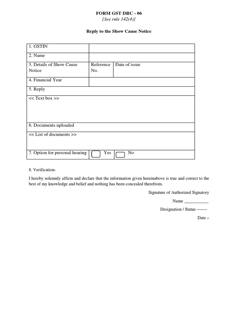 GST DRC-06 Form for Show Cause Reply | PDF