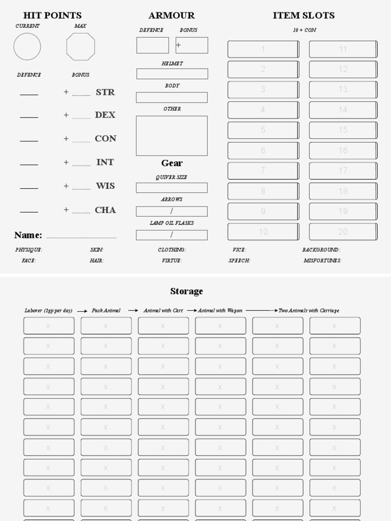 Knave Character Sheet Overview | PDF