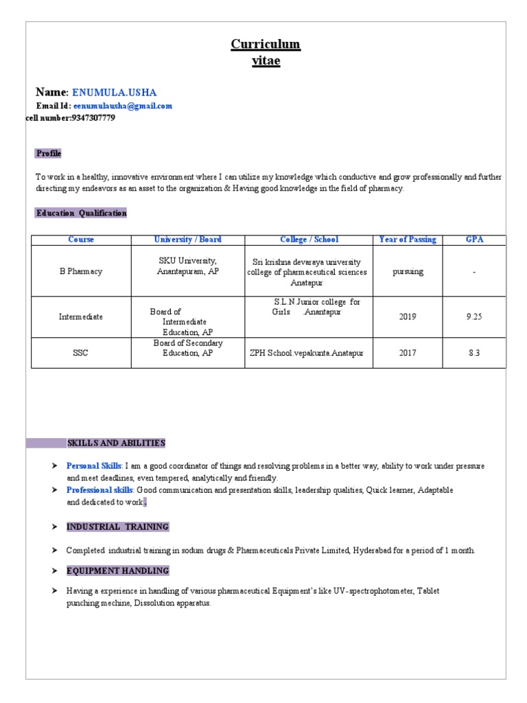 Usha Resume 1 | PDF | Cognition