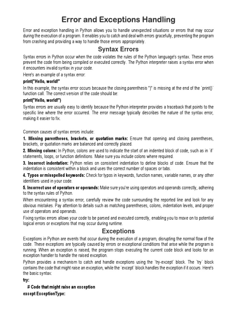 Error and Exceptions Handling | PDF