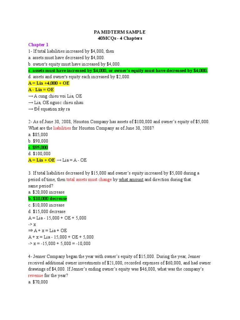 PA Sample MCQs 2 | PDF | Debits And Credits | Expense