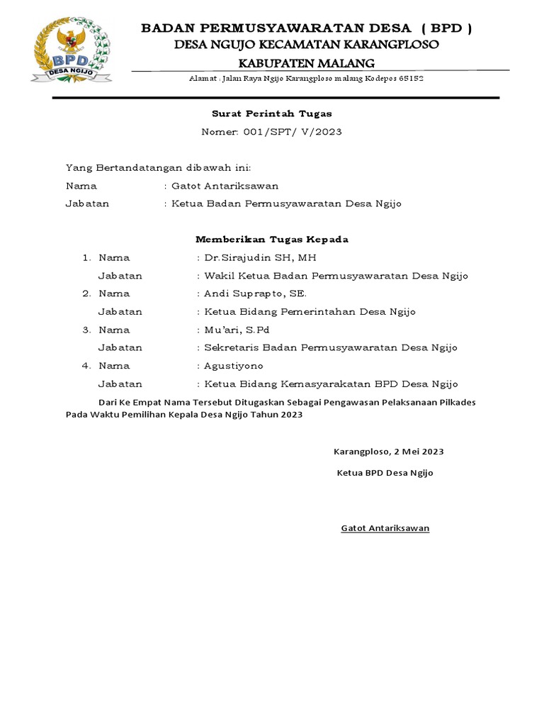 SURAT TUGAS BPD Deal | PDF