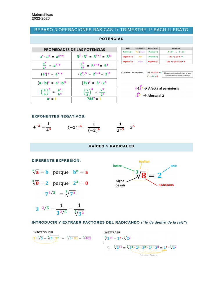 REPASO 3 OPERACIONES BÁSICAS 1r TRIMESTRE 1º BACHILLERATO | PDF