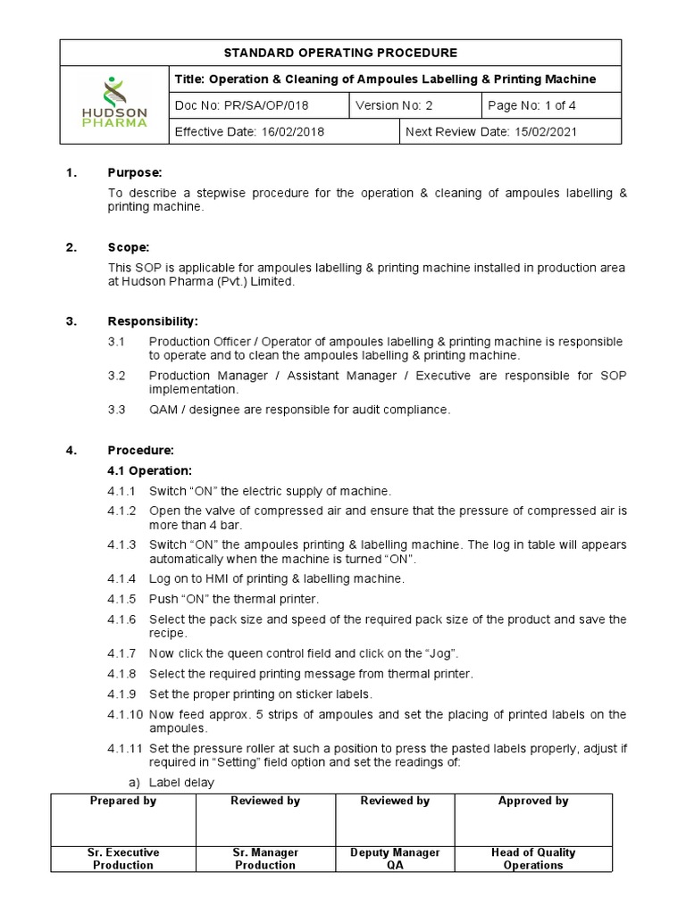 PRSAOP018v2 Operation and Cleaning of Ampoules Printing and Labeling ...