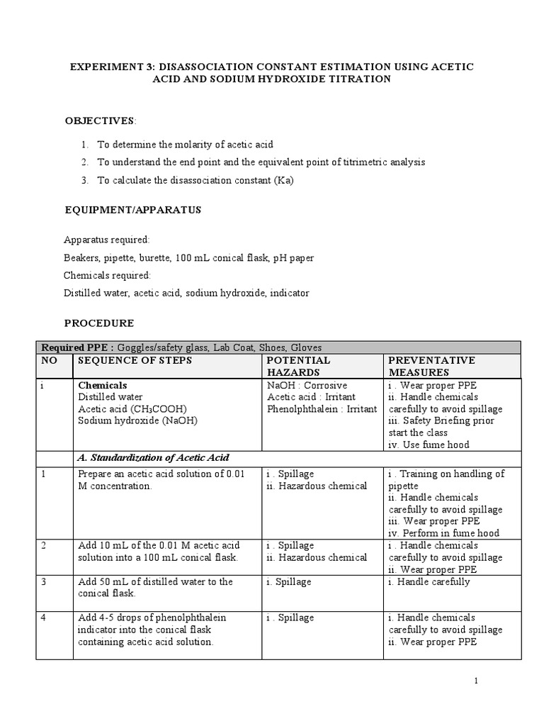 Experiment 3 Dissociation Constant Estimation | PDF