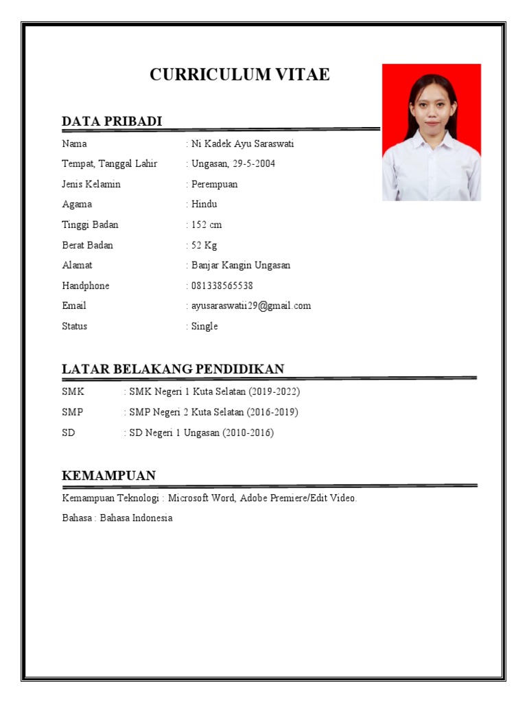Curriculum Vitae Ni Kadek Ayu Saraswati | PDF
