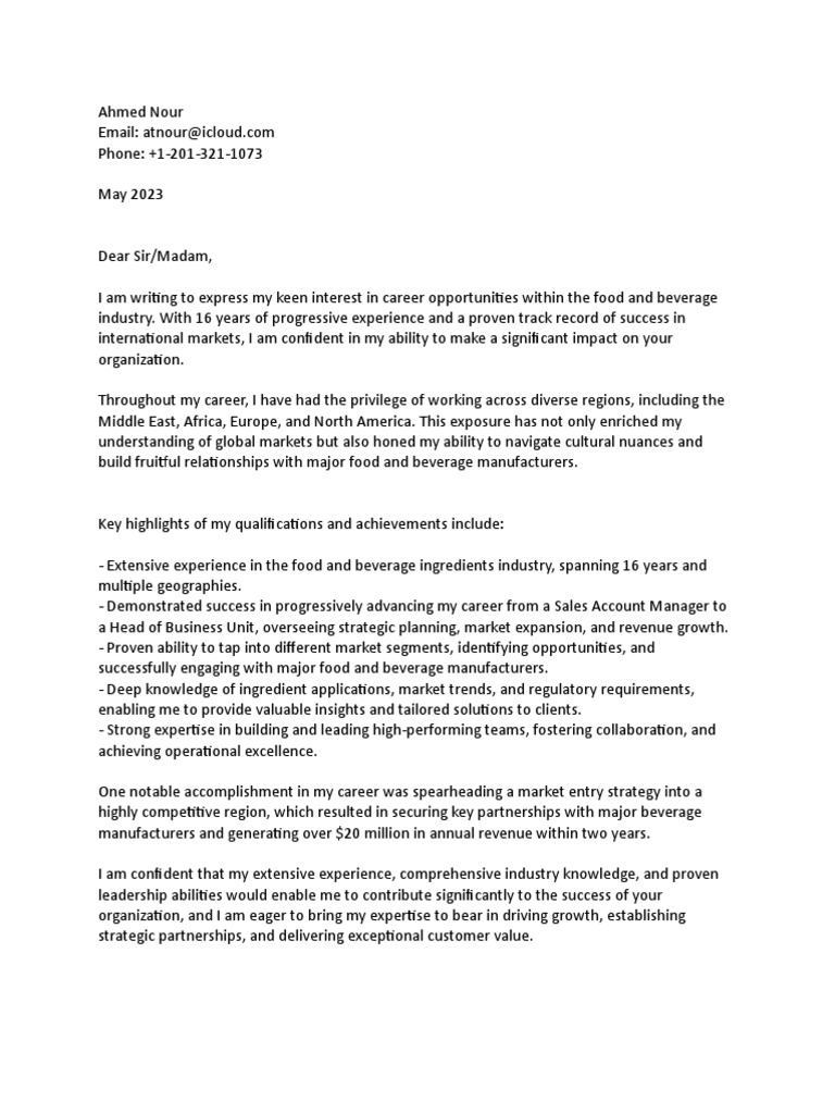 Ahmed Nour - Cover Letter | PDF | Economies | Business Economics