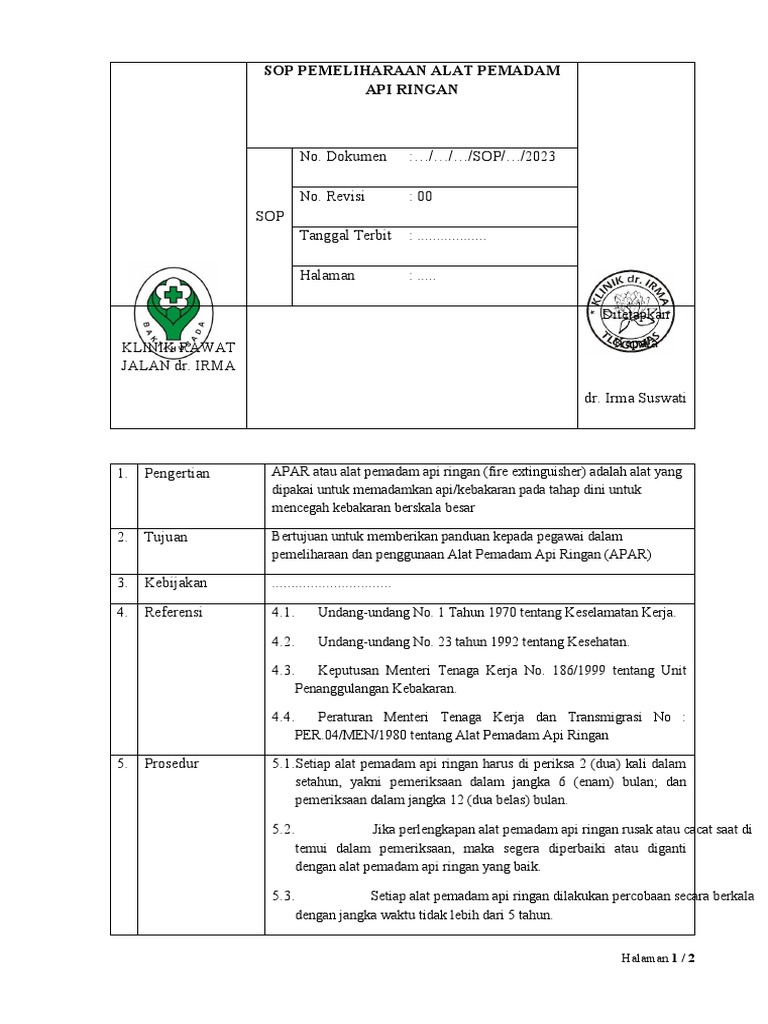 Sop Pemeliharaan Alat Pemadam Api Ringan | PDF