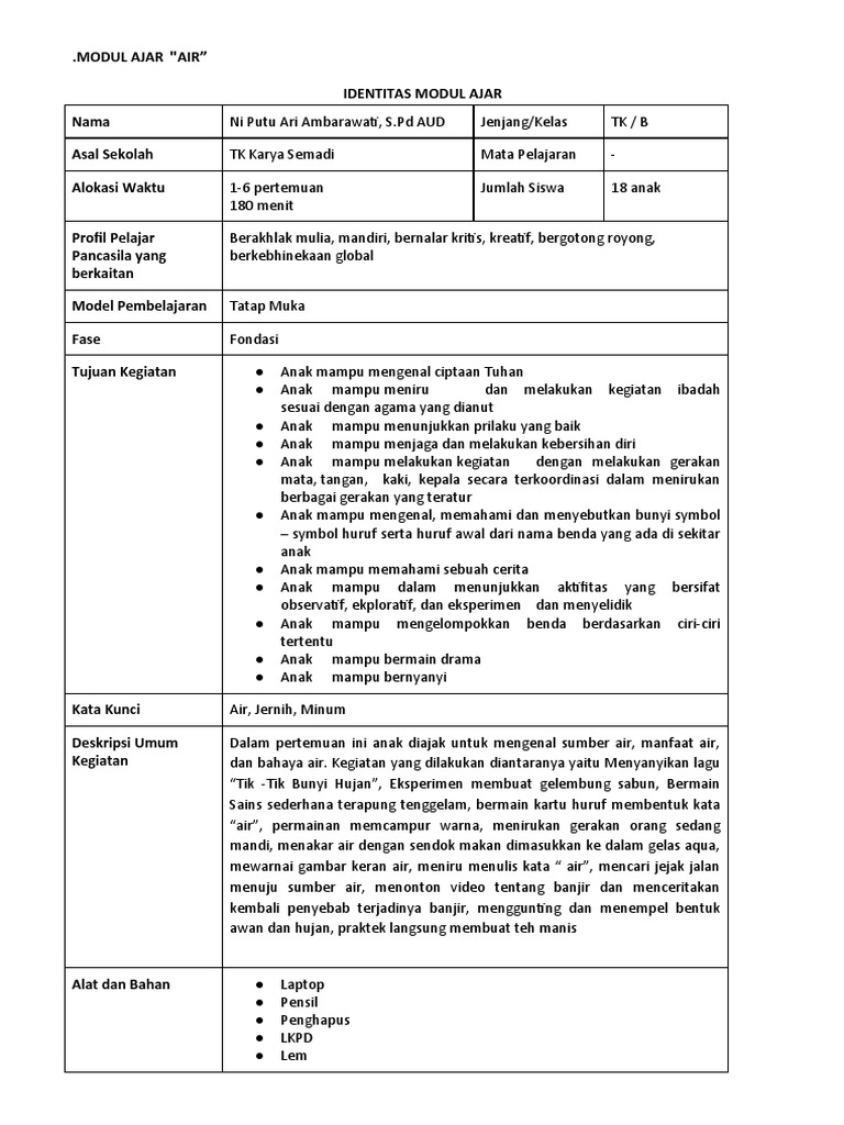 2. MODUL AJAR TEMA AIR | PDF