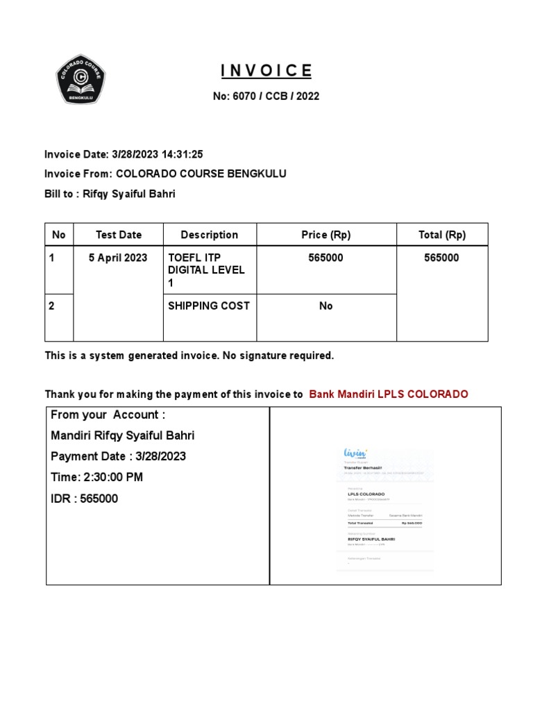 TOEFL ITP ONLINE - TEST NUMBER - Rifqy Syaiful Bahri | PDF | Access Control