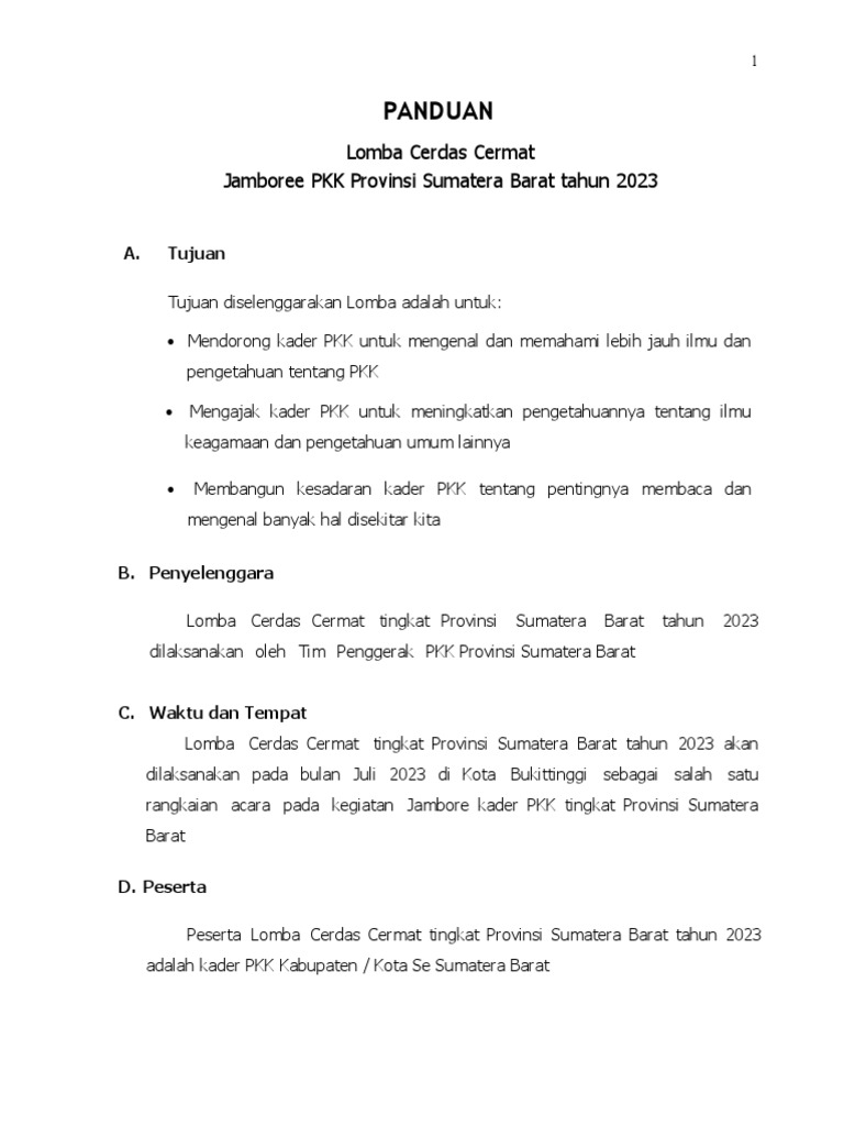 Panduan Lomba Cerdas Cermat 2023 | PDF