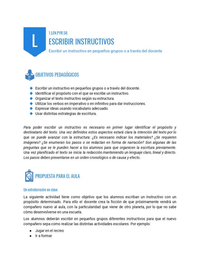 1.LEN.- Escribir Instructivos | PDF | Salón de clases | Escritura