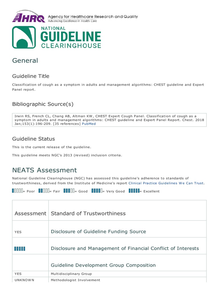 Classification of Cough As A Symptom in Adults and Management Algorithms - CHEST Guideline and ...