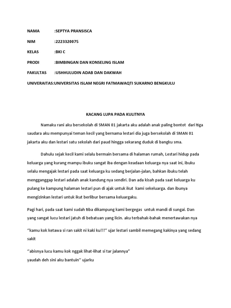 cerpen KACANG LUPA PADA KULITNYA | PDF