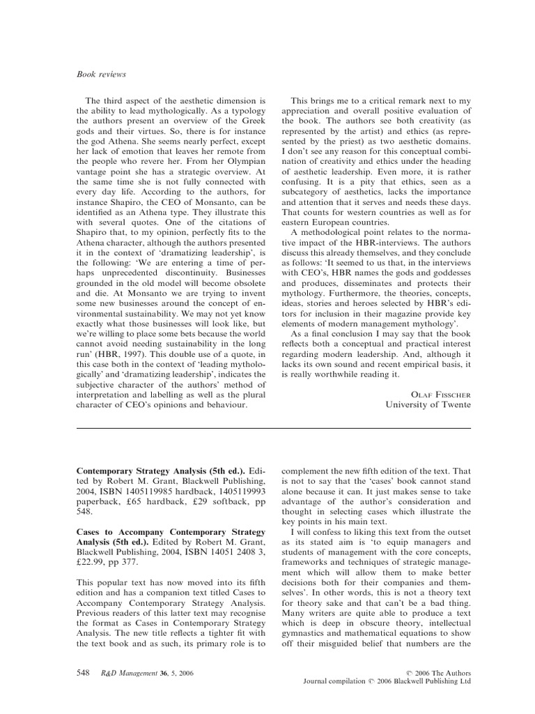 R D Management - 2006 - WRIGHT - Contemporary Strategy Analysis 5th Ed Edited by Robert M Grant ...