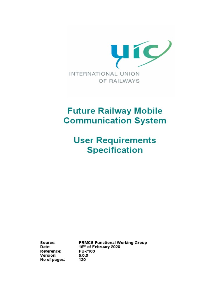 Frmcs User Requirements Specification-Fu 7100-v5.0.0 | PDF
