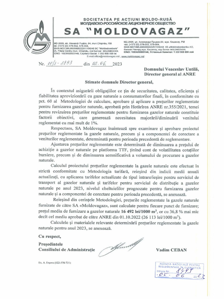 Solicitare SA Moldovagaz | PDF