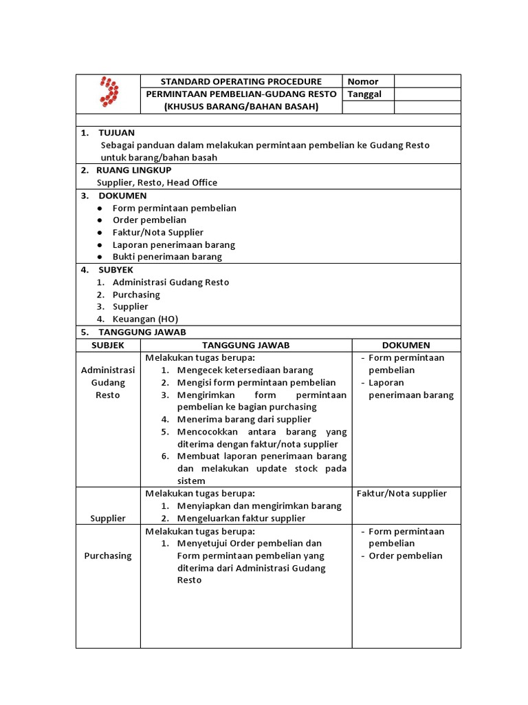 6 - Flowchart Permintaan Pembelian-Gudang Resto (Khusus Barang - Bahan ...