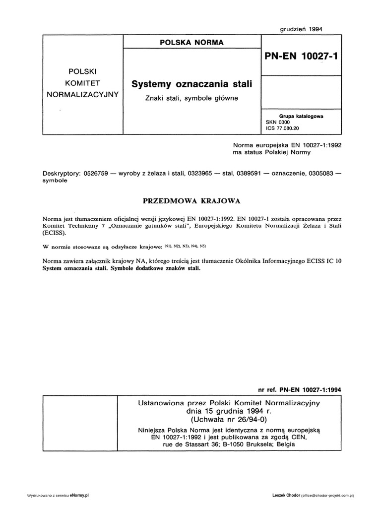 Pn-En 10027-1 Systemy Oznaczania Stali. Znaki Symbole Glowne | PDF