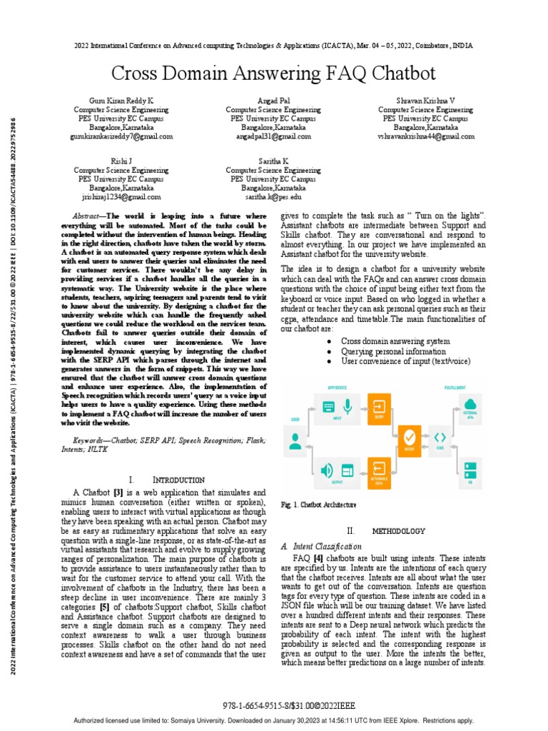 Cross Domain Answering FAQ Chatbot | PDF