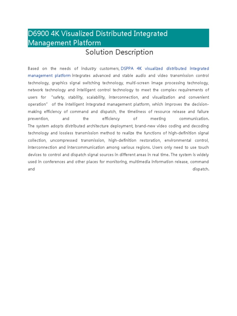 D6900 4K Visualized Distributed Integrated Management Platform | PDF ...