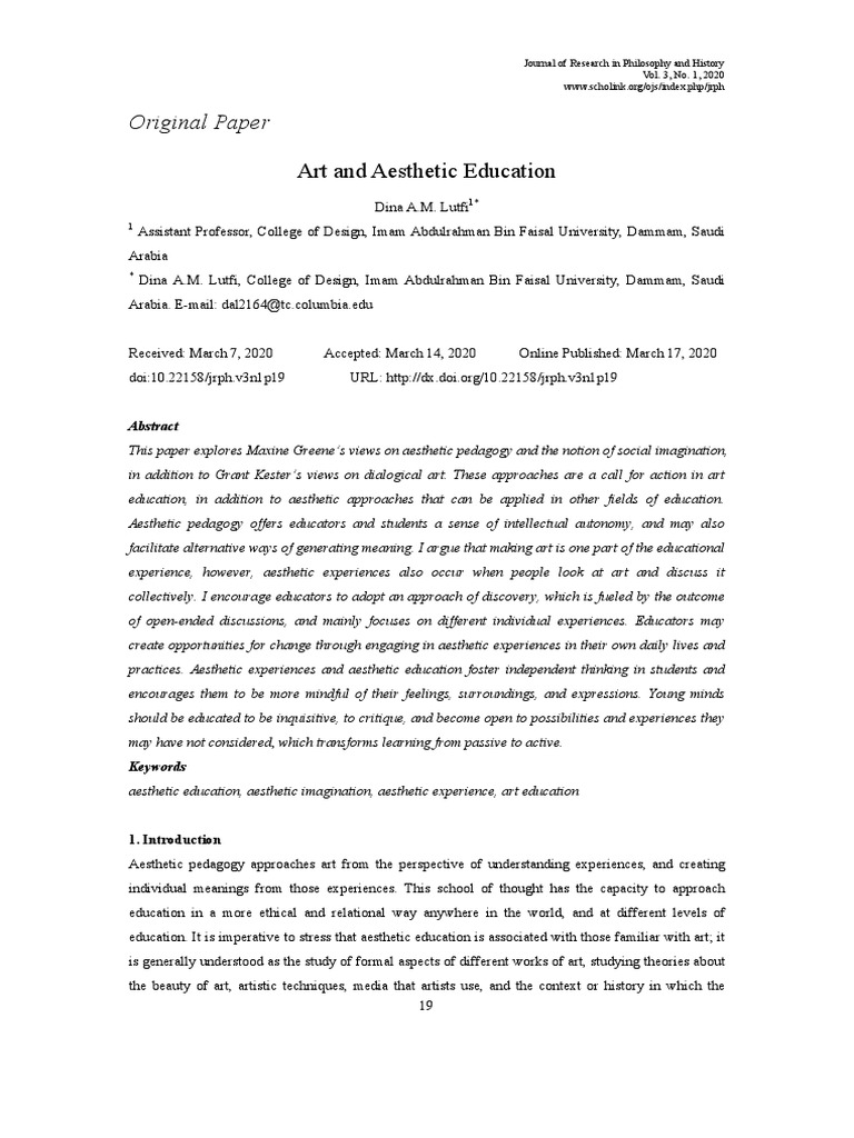 Art and Aesthetic Education | PDF | Experience | Knowledge