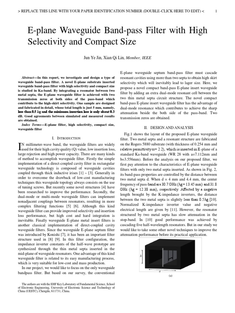 E Plane Waveguide Bandpass Filter With High Selectivity and Compact ...