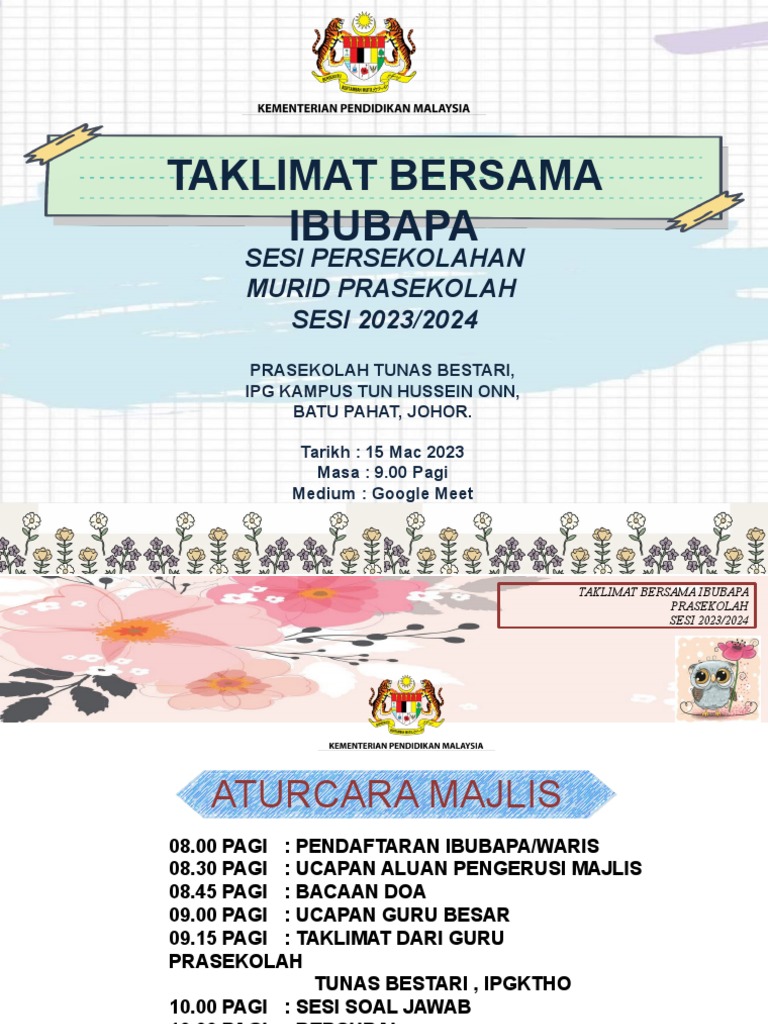 TAKLIMAT IBU BAPA Awal Tahun 2023 2024 Pakej Taklimat | PDF