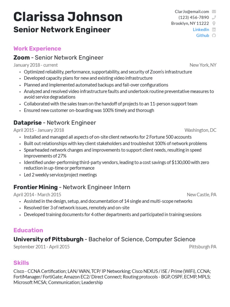 Senior Network Engineer Resume Example | PDF | Computer Network | Cisco Certifications