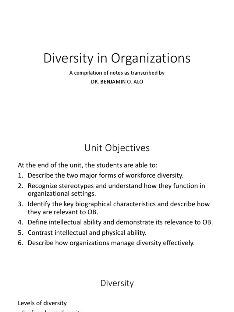 Unit II. Diversity in Organizations - HO | PDF | Employee Retention ...