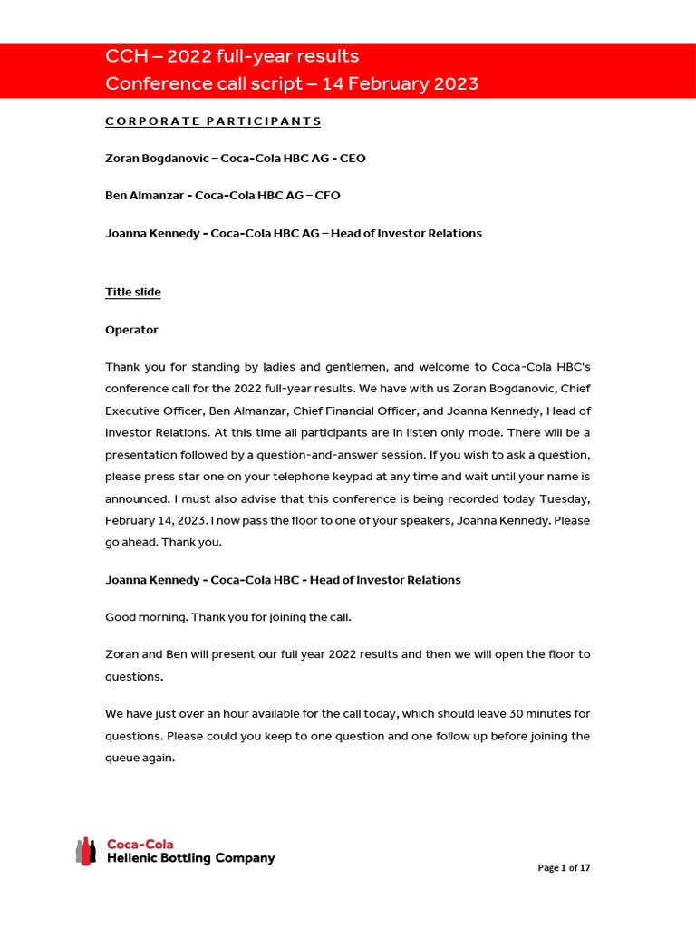 CCHBC FY 2022 Script - Pdf.downloadasset | PDF | E Commerce | Market ...