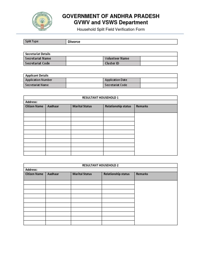 Household Split Field Verification Form Divorce | PDF